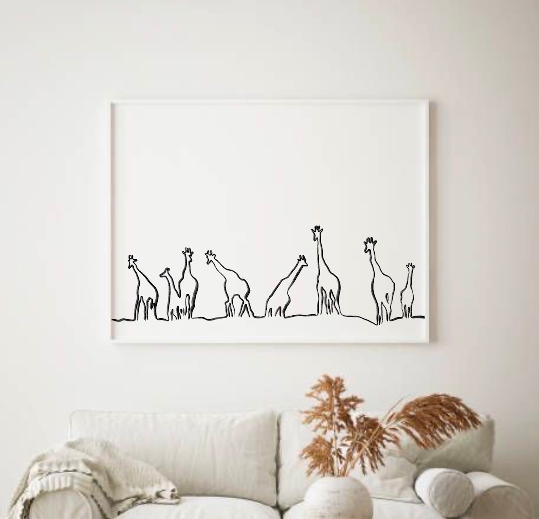 African Animal Wall Art, Giraffe Safari Illustration, Home Wall Decor ...