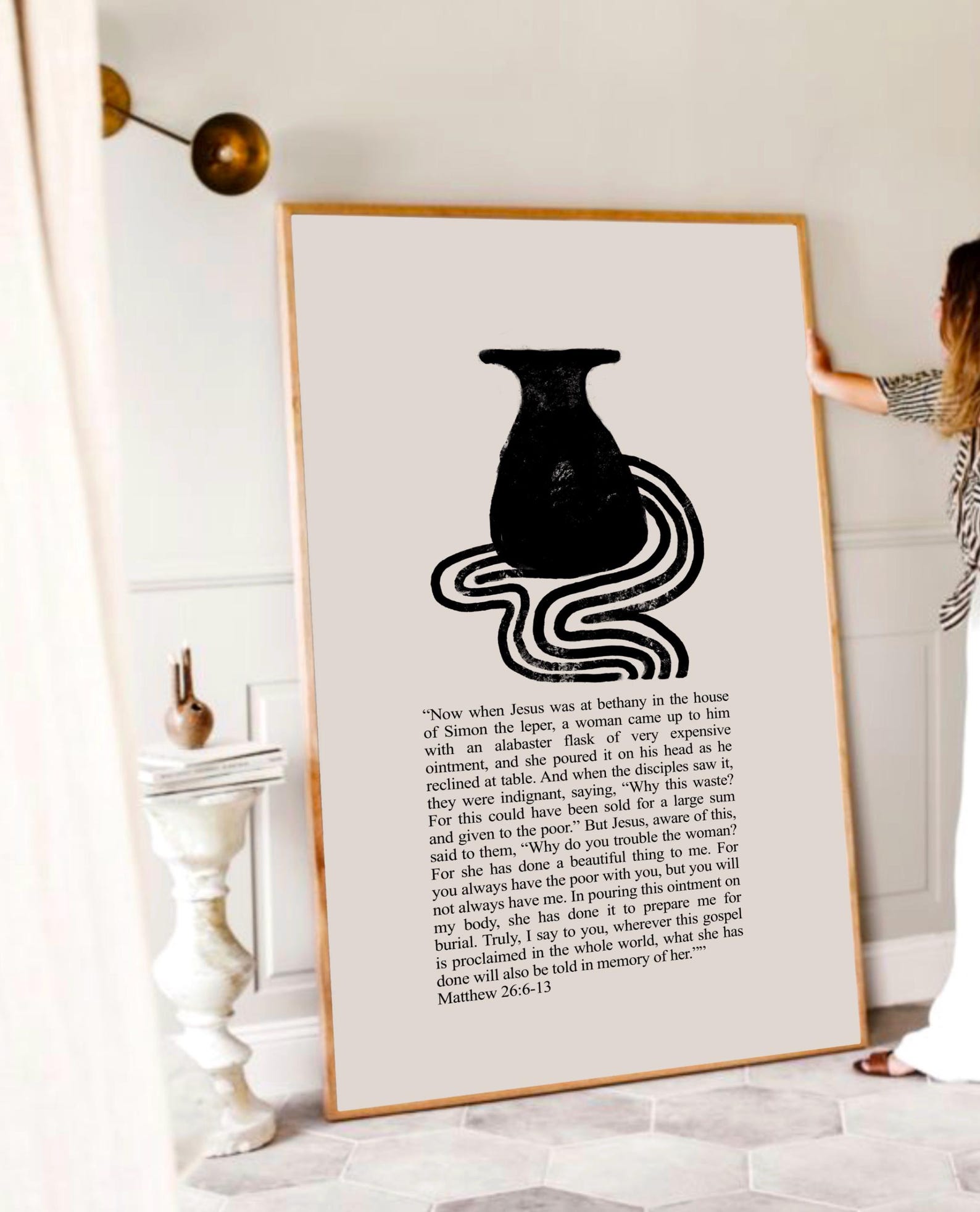 Matthew 26 Bible Verse Wall Art Alabaster Jar Christian Linocut Print ...
