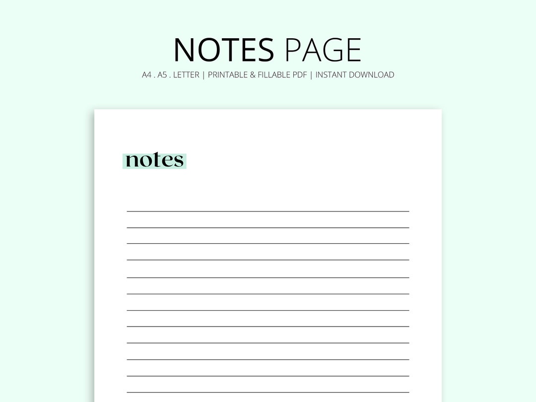 Página de notas imprimible plantilla de notas con líneas - Etsy España