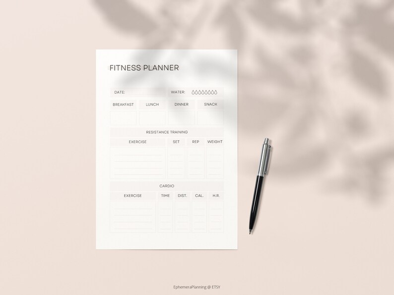Daily Fitness Planner Printable, Daily Meal Planner, Digital Workout ...