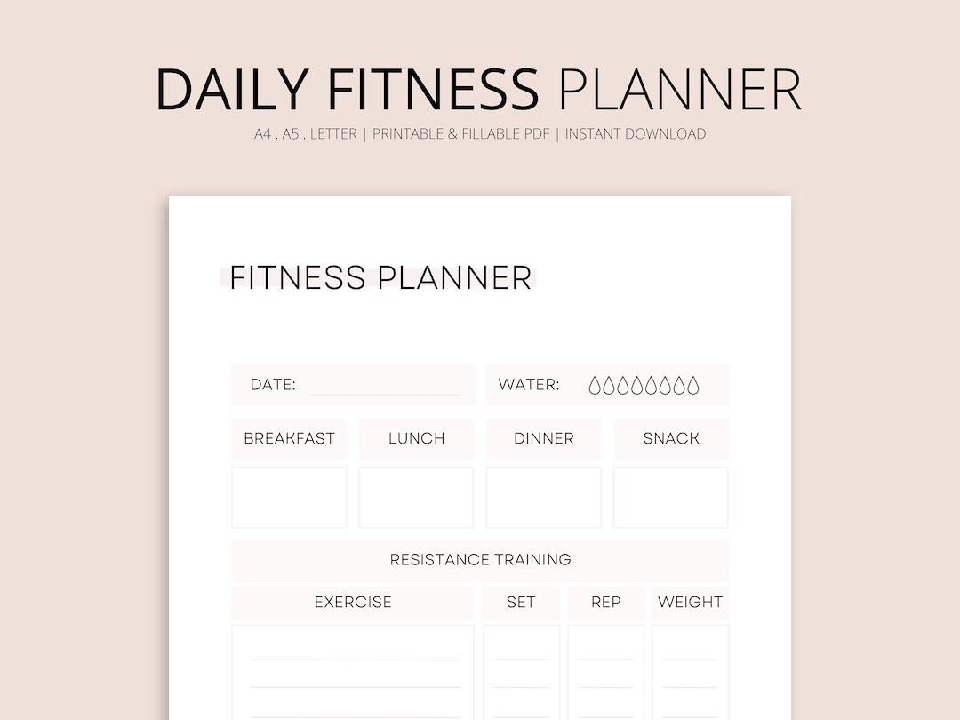 Daily Fitness Planner Printable, Daily Meal Planner, Digital Workout ...