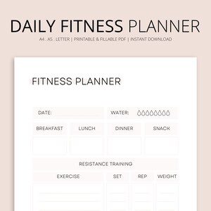 Daily Fitness Planner Printable, Daily Meal Planner, Digital Workout ...
