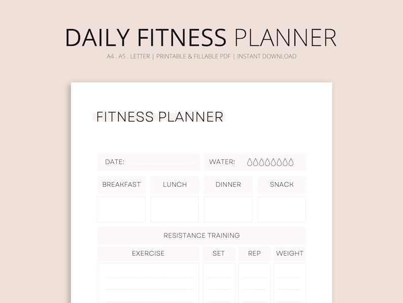 Daily Fitness Planner Printable Daily Meal Planner Digital - Etsy