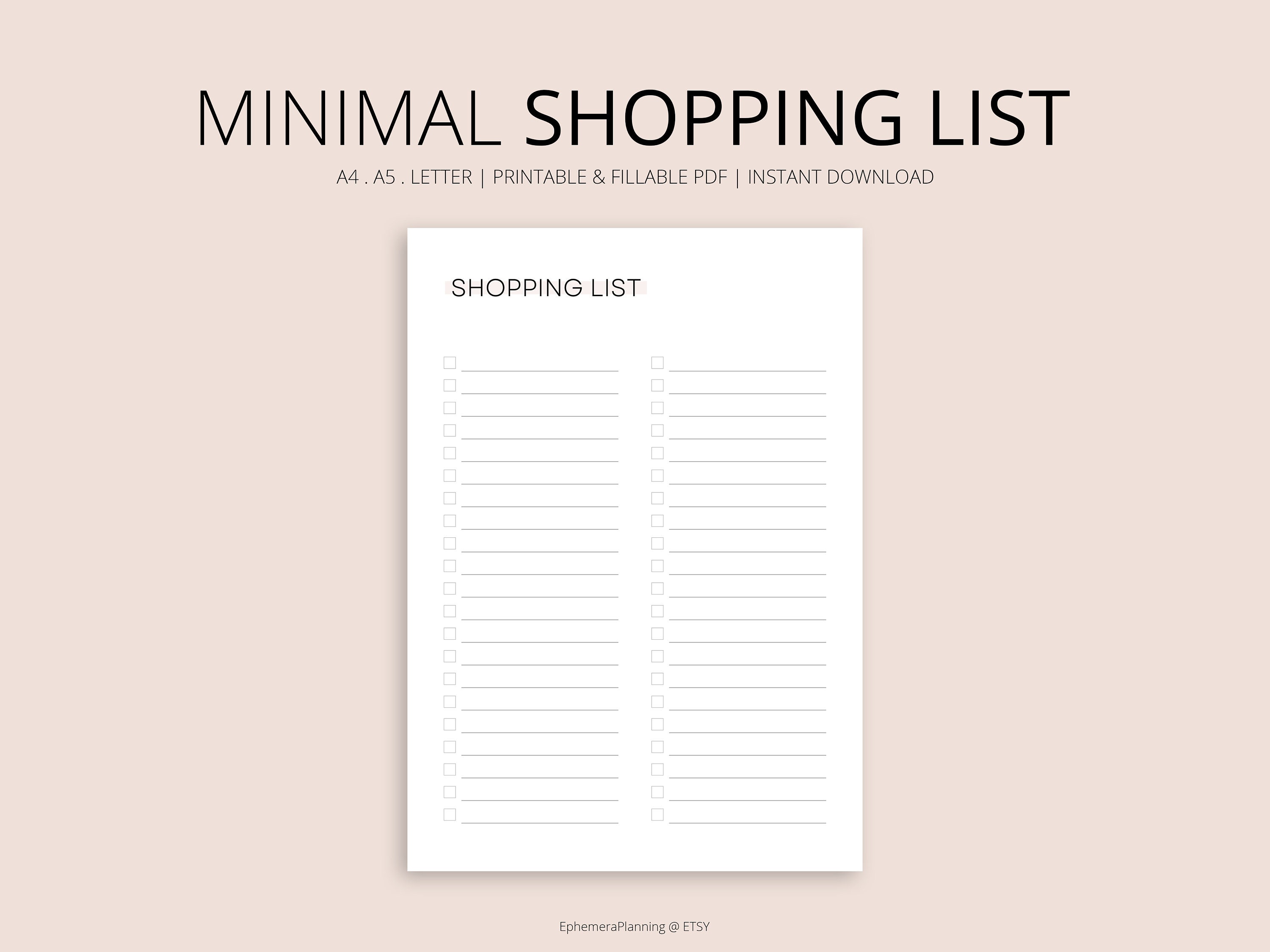 Digital Minimal Shopping List Printable Simple Shopping List - Etsy