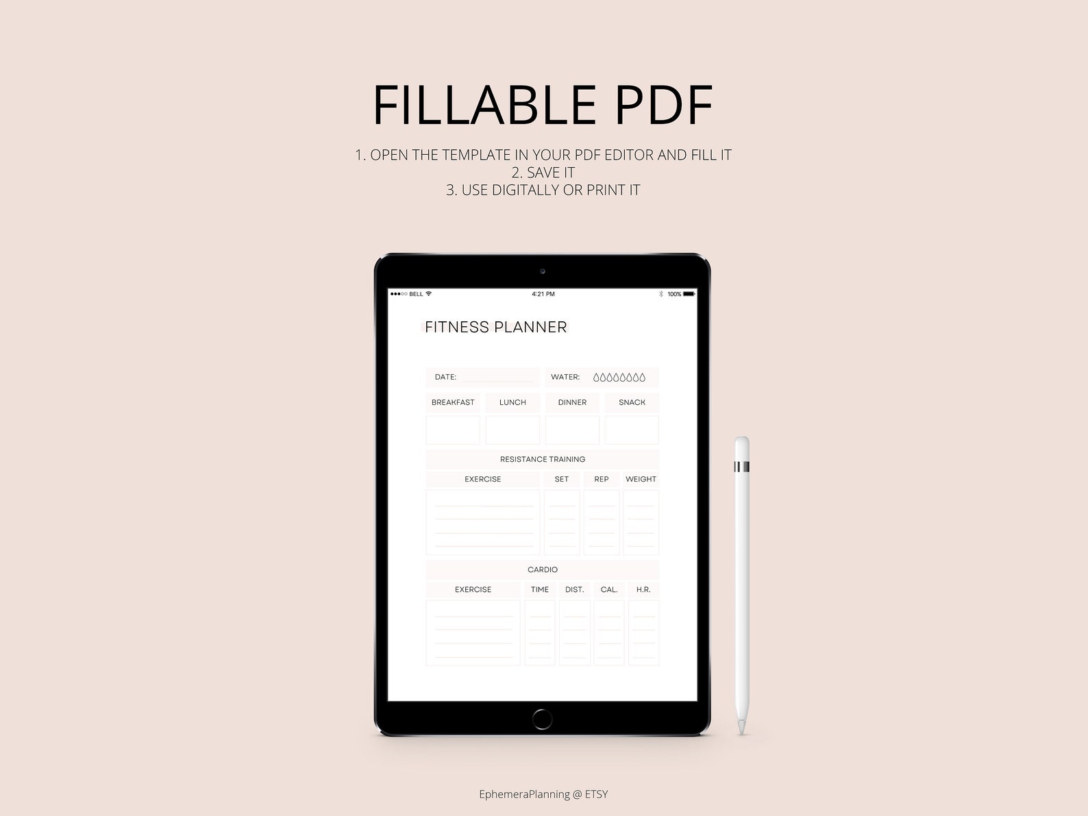 Daily Fitness Planner Printable Daily Meal Planner Digital - Etsy