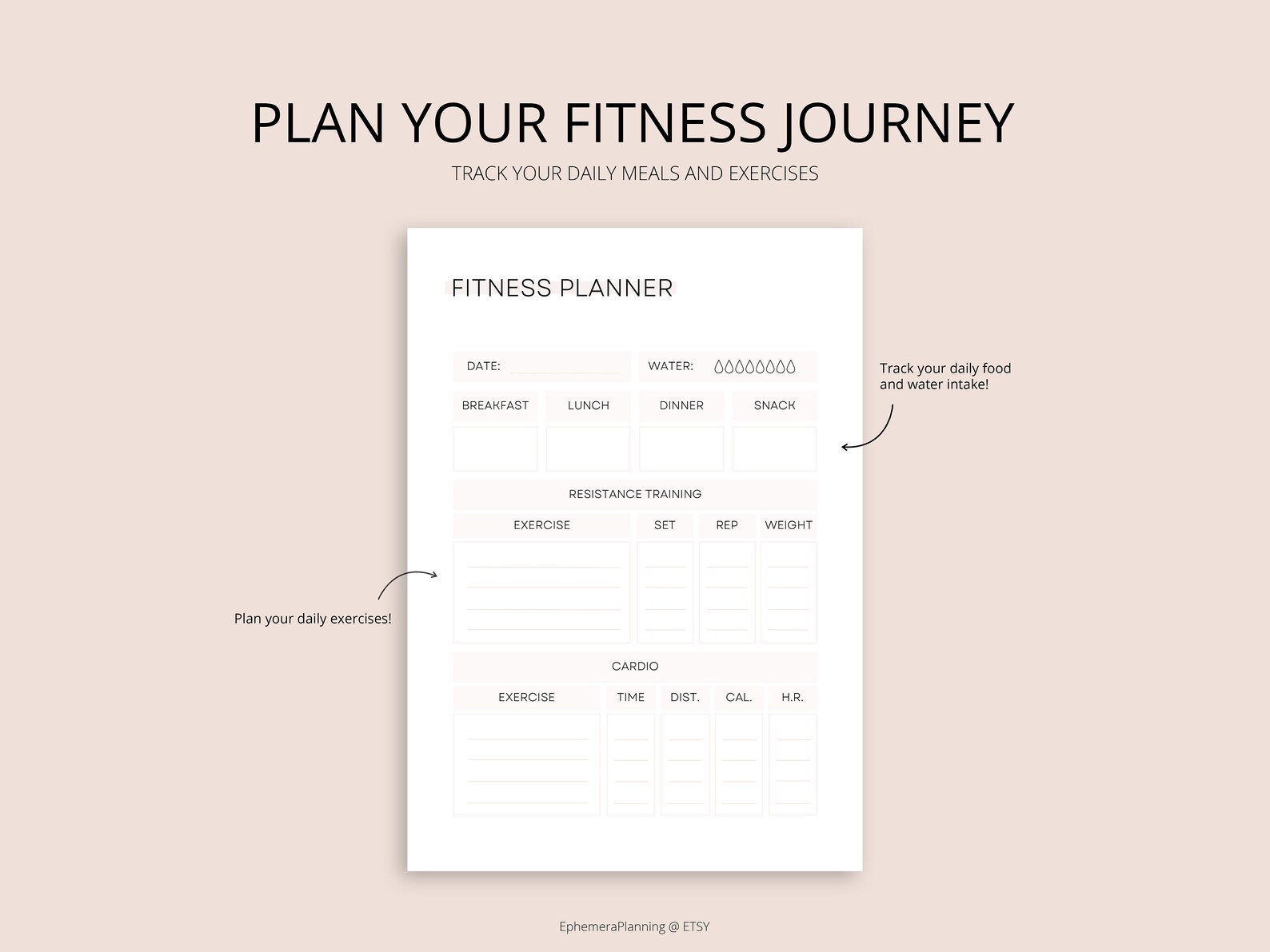 Daily Fitness Planner Printable, Daily Meal Planner, Digital Workout ...