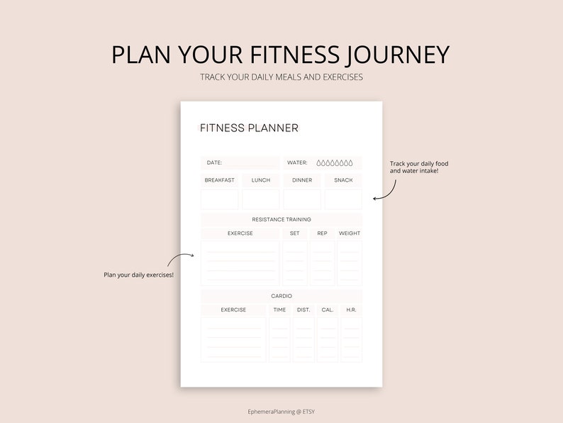 Daily Fitness Planner Printable Daily Meal Planner Digital - Etsy