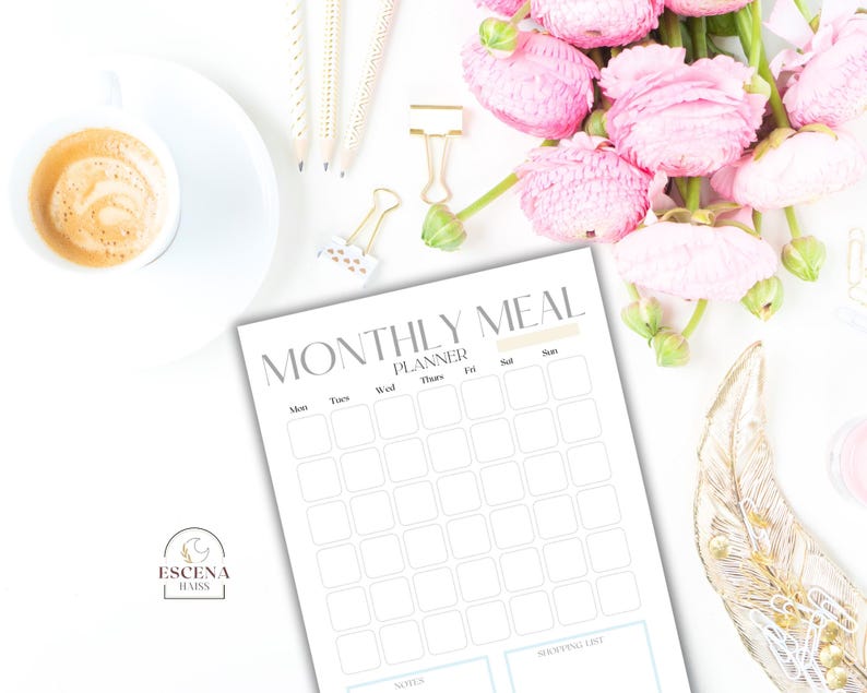Monthly Meal Planner Printable Template, Food Prep Grocery List, 7 Day ...