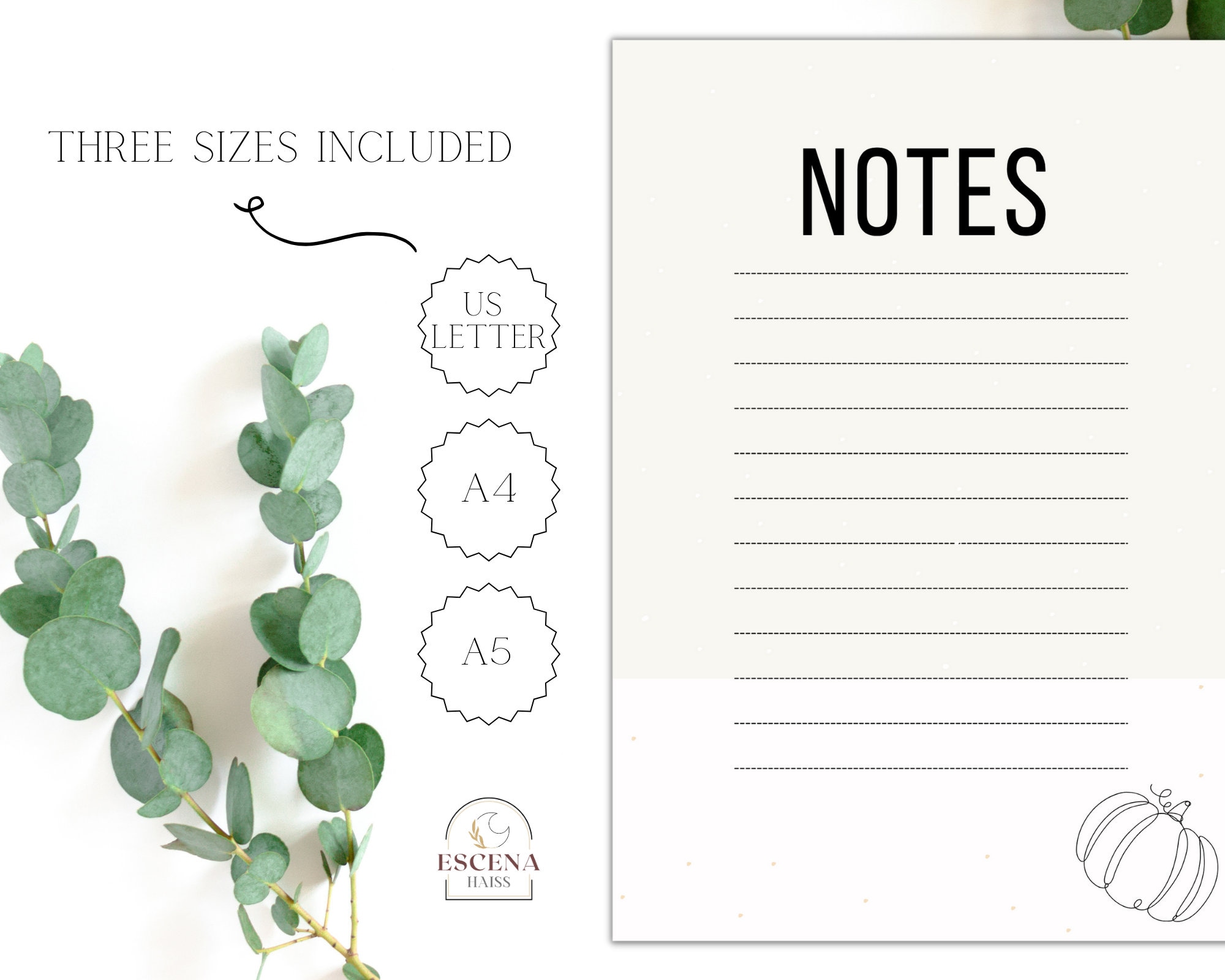 Fall Note Taking Template Printable Page Cute Simple Minimal Notepaper ...