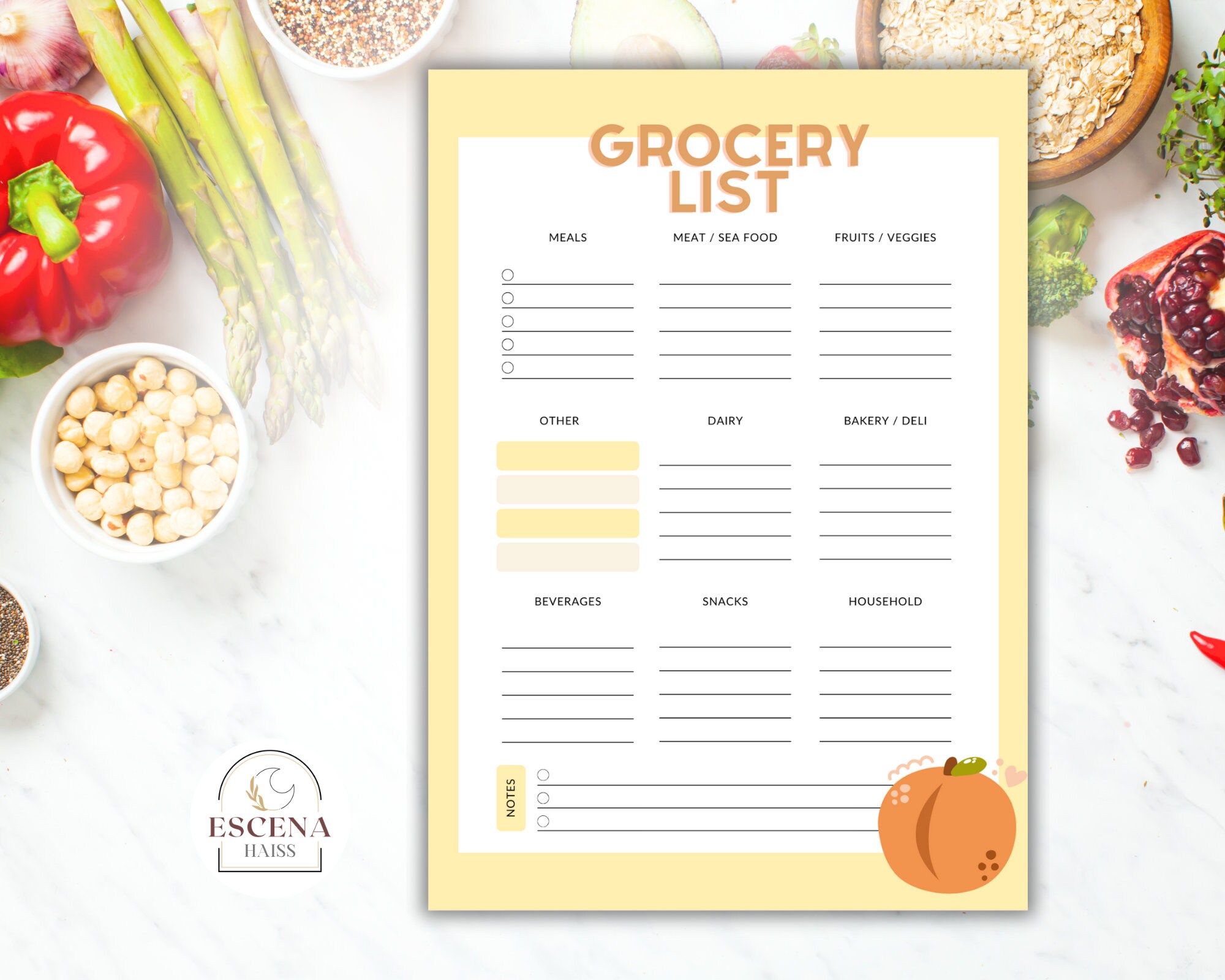 Grocery Checklist Printable Template Shopping List Journal Weekly Menu ...