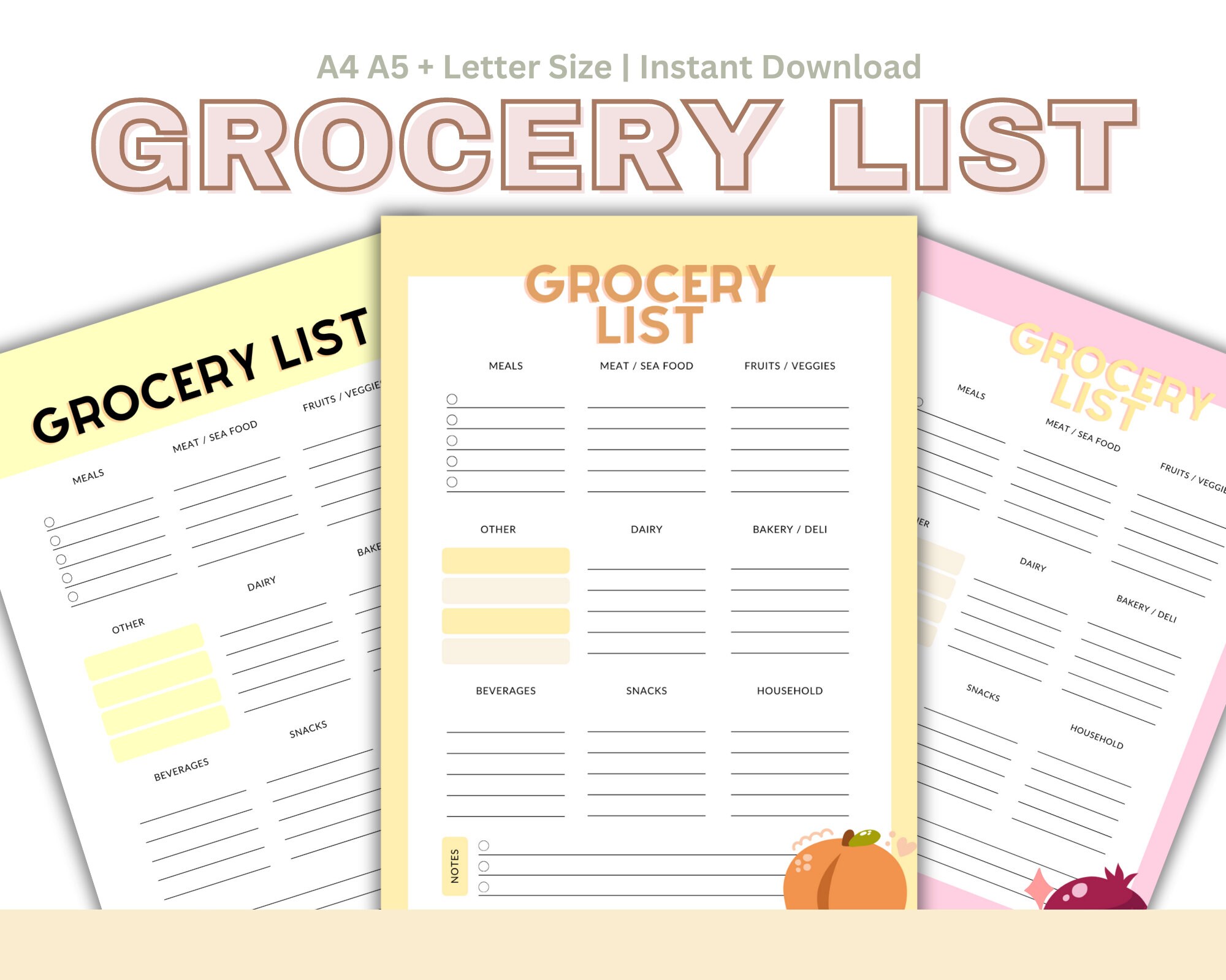 Colorful Grocery List Printable Template (PDF) - Etsy