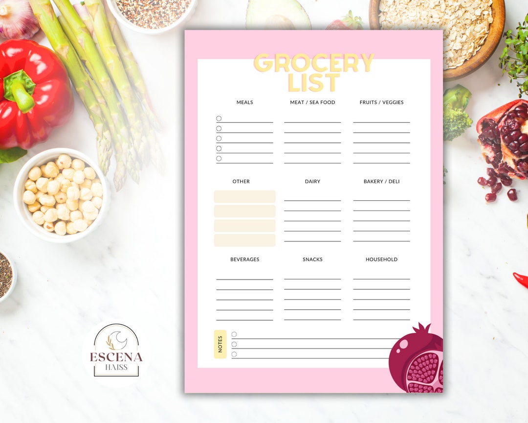 Healthy Meal Planner Printable: Grocery Shopping List (PDF) - Etsy