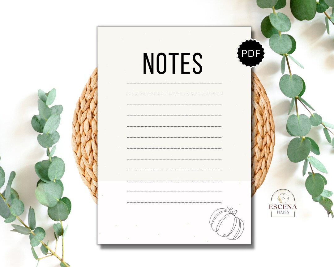 Fall Note Taking Template Printable Page Cute Simple Minimal Notepaper ...