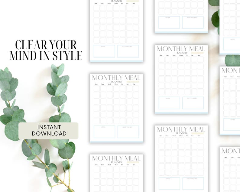 Monthly Meal Planner Printable Template, Food Prep Grocery List, 7 Day ...