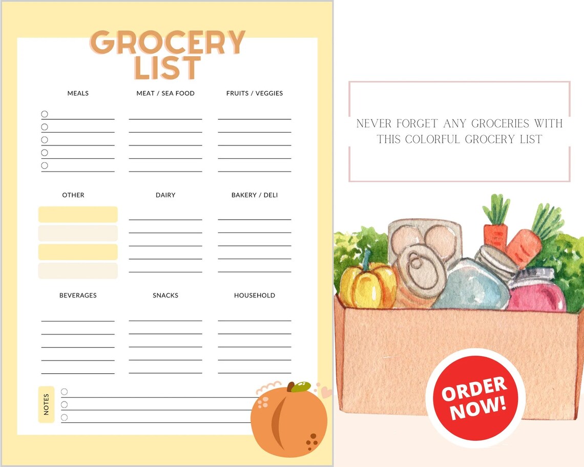 Colorful Grocery List Printable Template (PDF) - Etsy