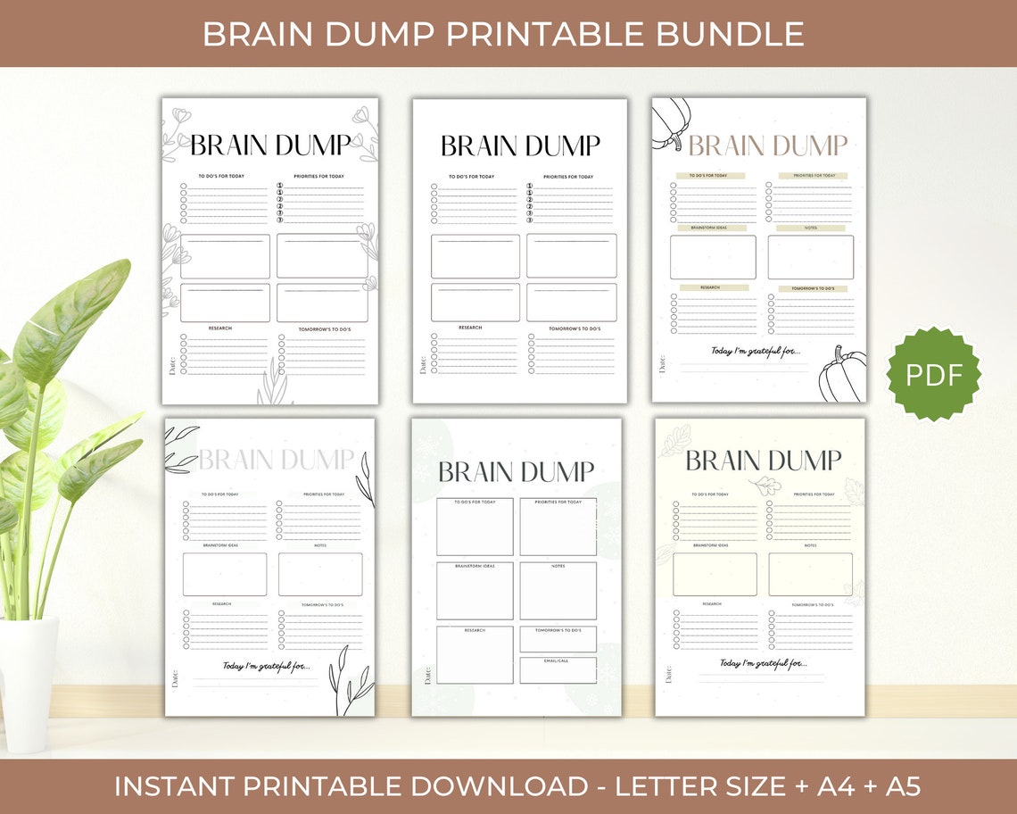 Brain Dump Template Bundle Thought Organizer Journal Priority Matrix ...