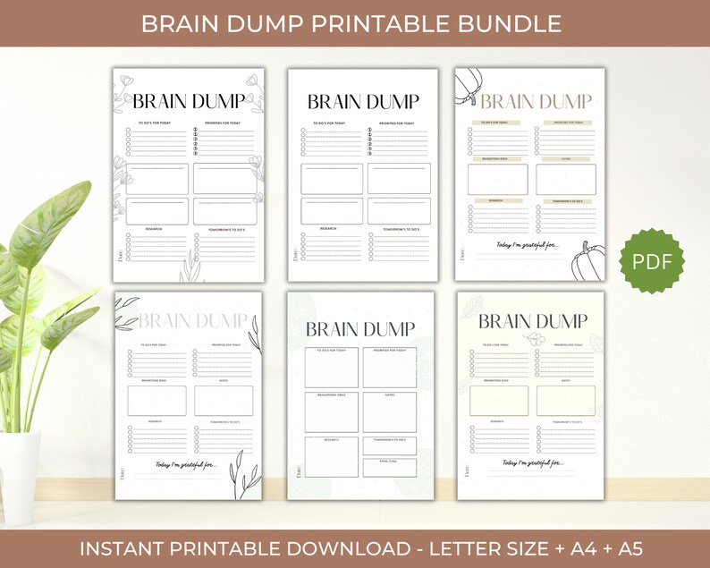 Brain Dump Template Bundle Thought Organizer Journal Priority Matrix ...