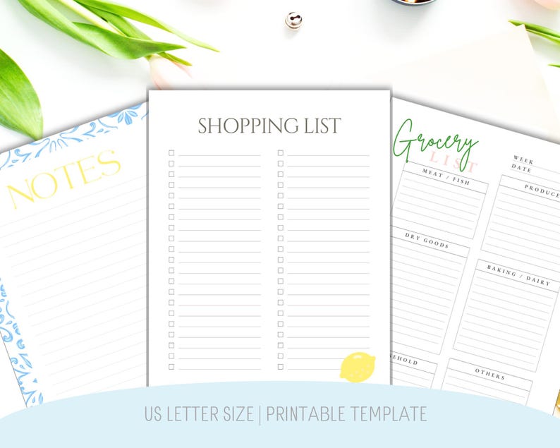 Printable Grocery List Bundle: Meal Planner, Shopping List, Notes (US ...