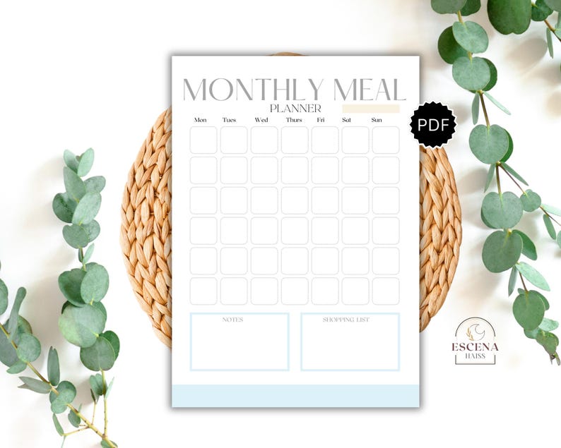 Monthly Meal Planner Printable Template, Food Prep Grocery List, 7 Day ...