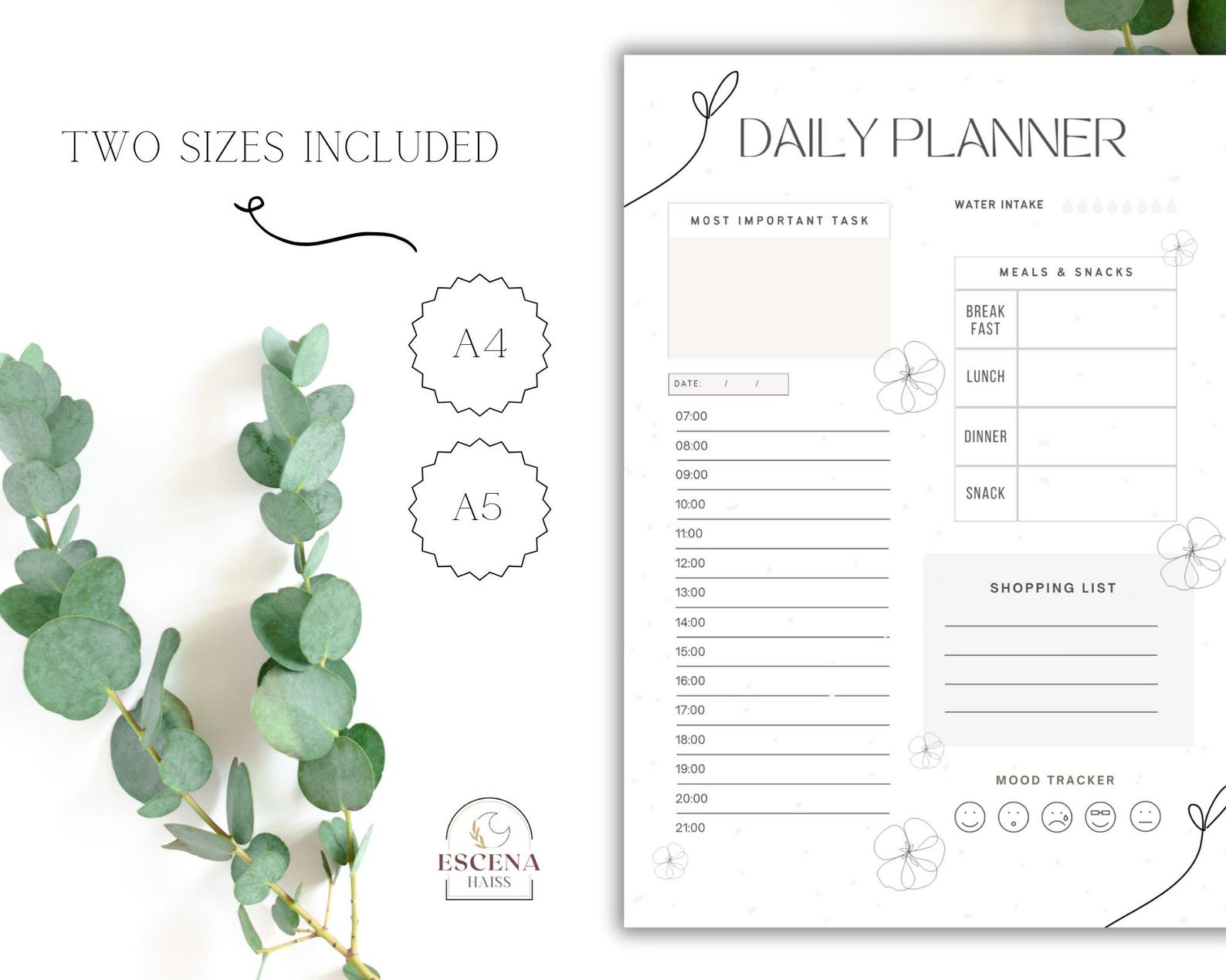 Daily Planner Printable Minimalistic Template Digital Life Planner ...