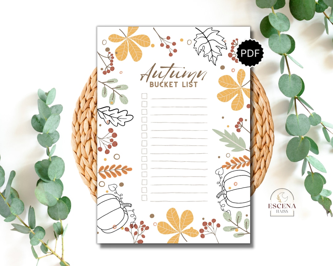 Fall Bucket List Printable Journal Autumn Template Fall To-do List ...