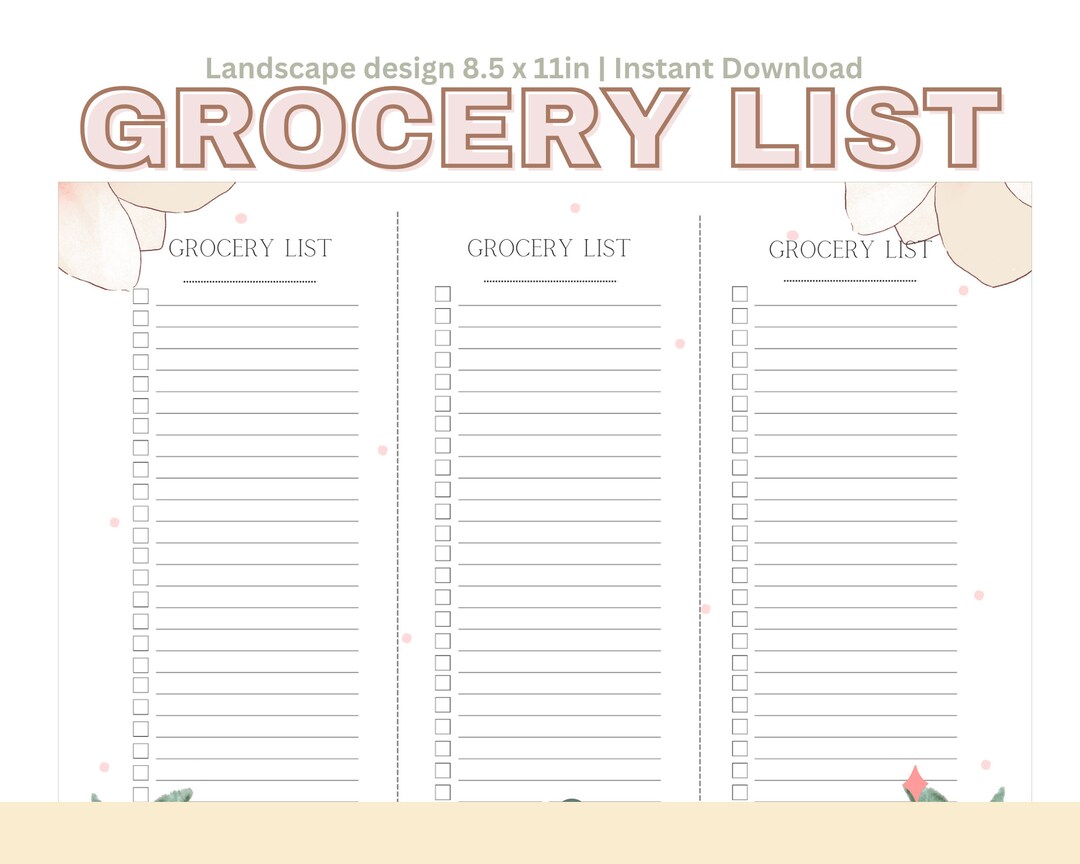 Grocery List Printable Planner Shopping List Meal Food Prep Kitchen ...