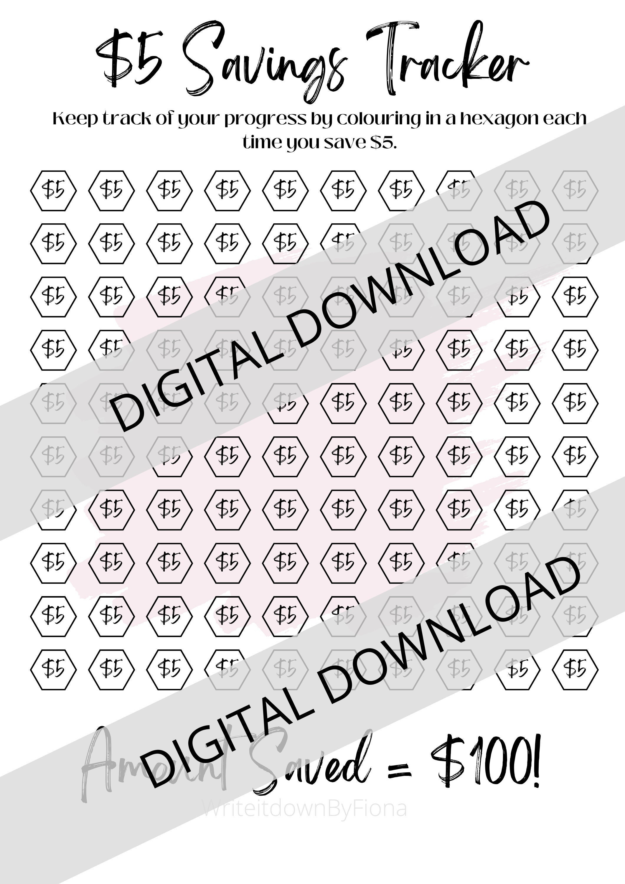 5 Dollar Savings Tracker Printable And Digital Friendly Colour In
