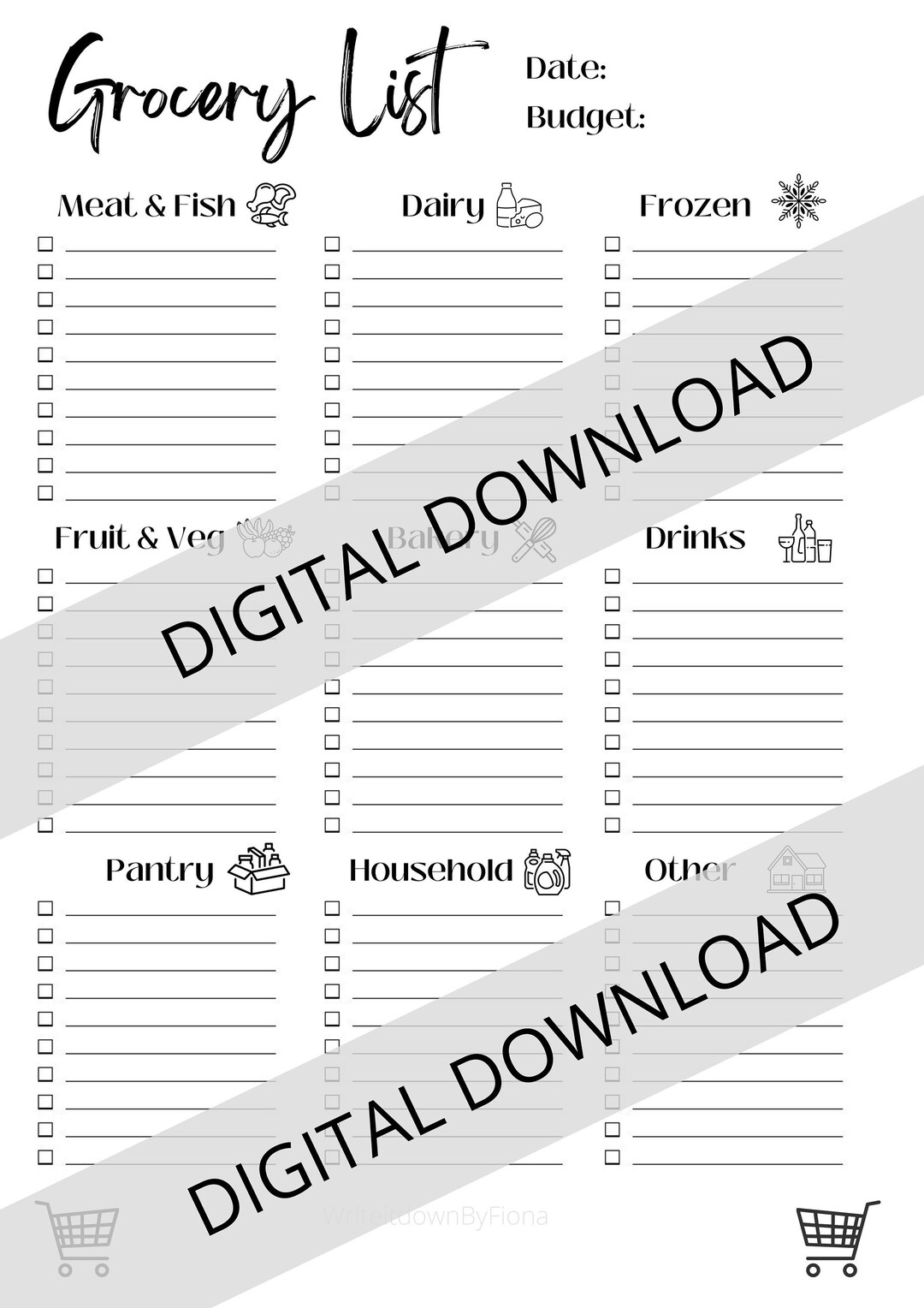 Grocery List // Printable // Instant Digital Download A4 Size. - Etsy