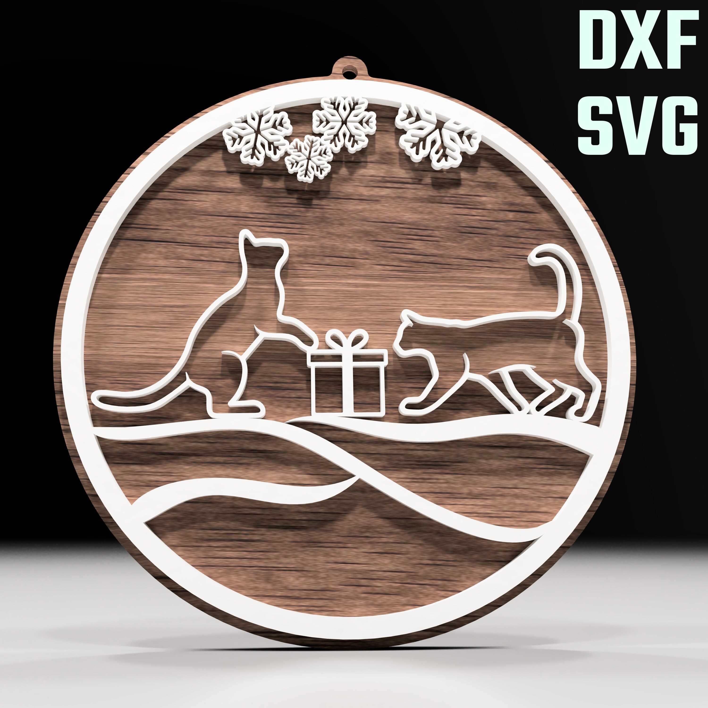 Cat Christmas Ornament Laser Cut Files: Glowforge Vector Design (SVG ...