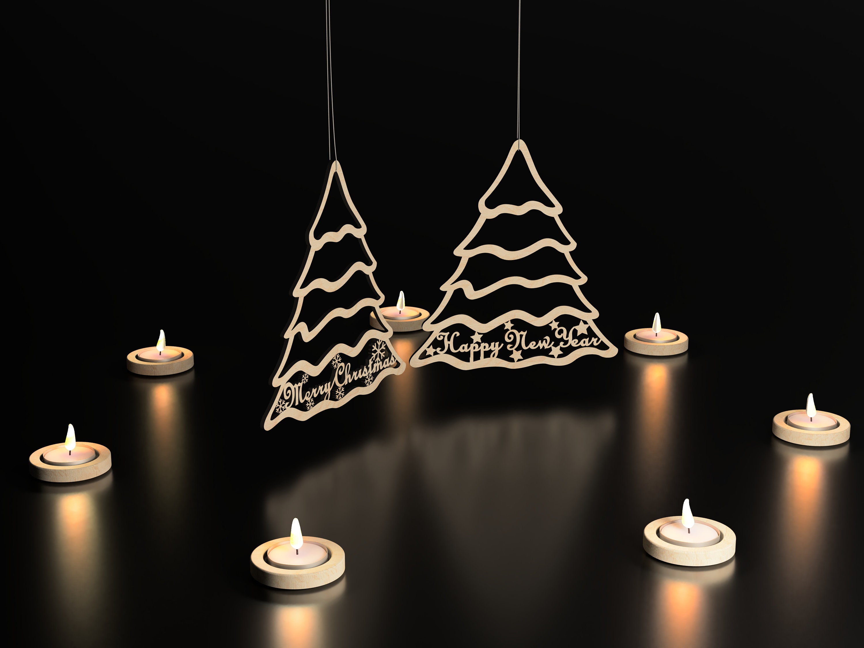 Christmas Tree Decorations Laser Cut Files With Text Merry Christmas ...