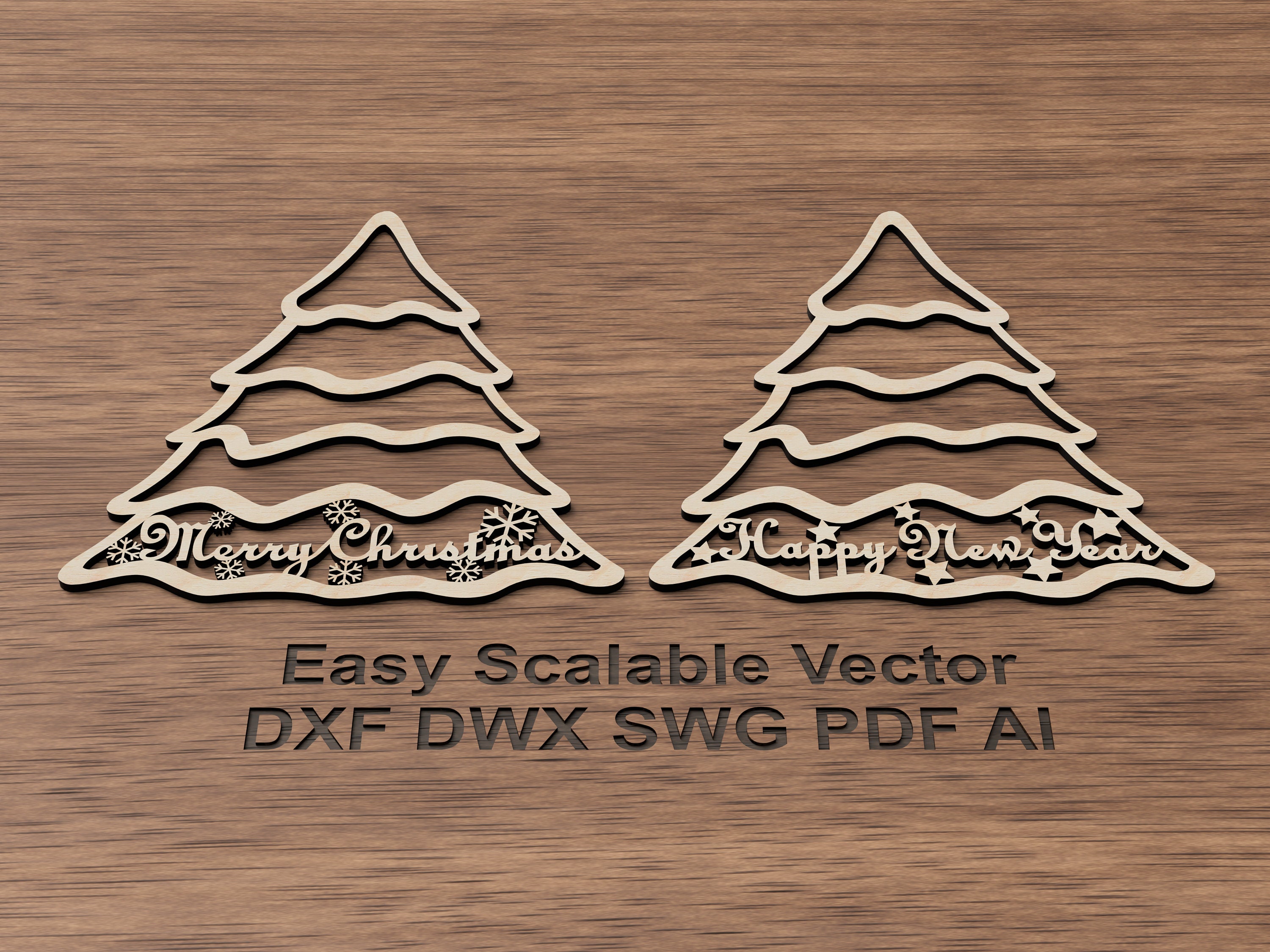 Christmas Tree Decorations Laser Cut Files With Text Merry Christmas ...