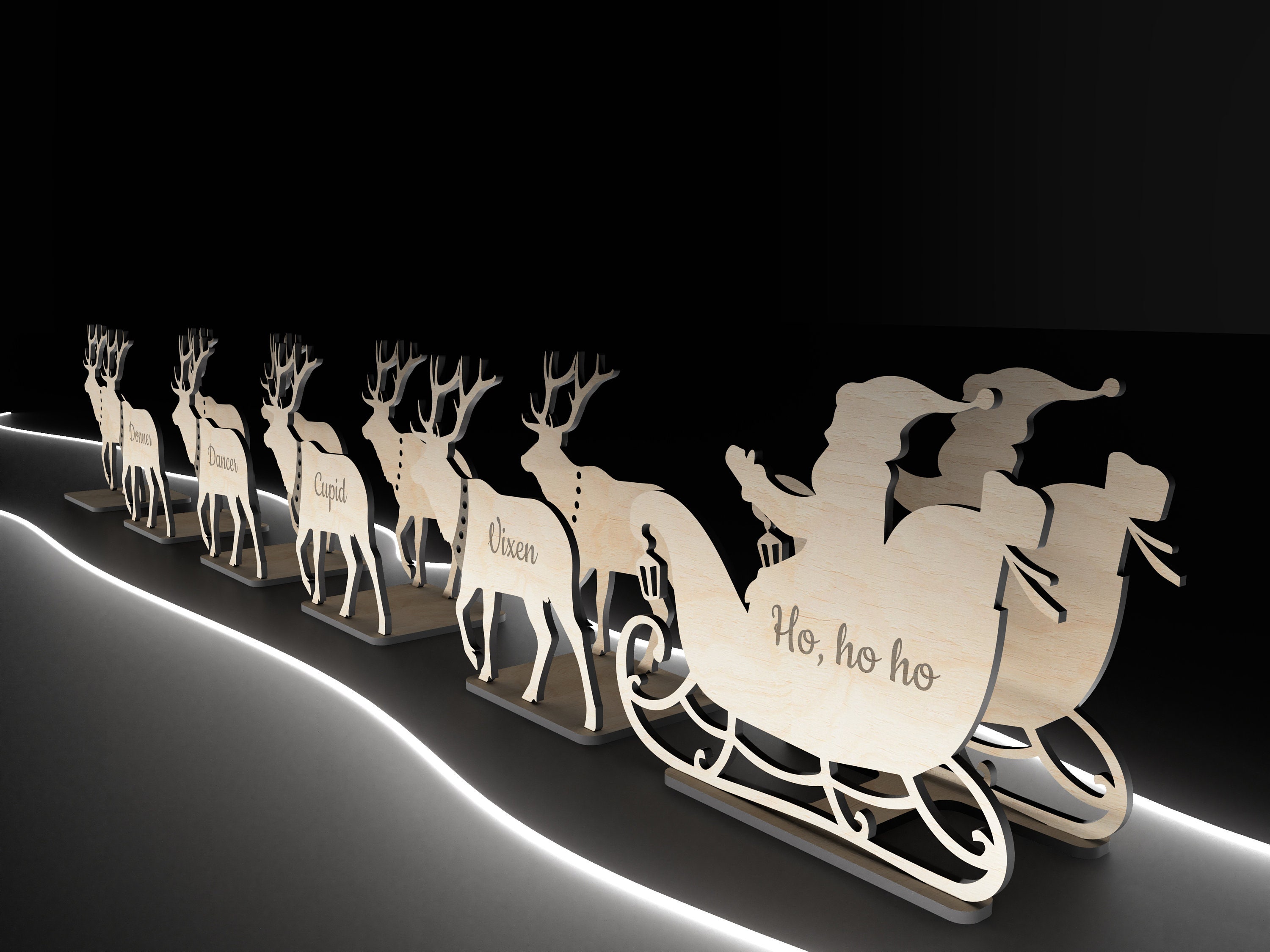 Santa Sleigh and Reindeer Laser Cut Files: Christmas Tabletop Decor ...