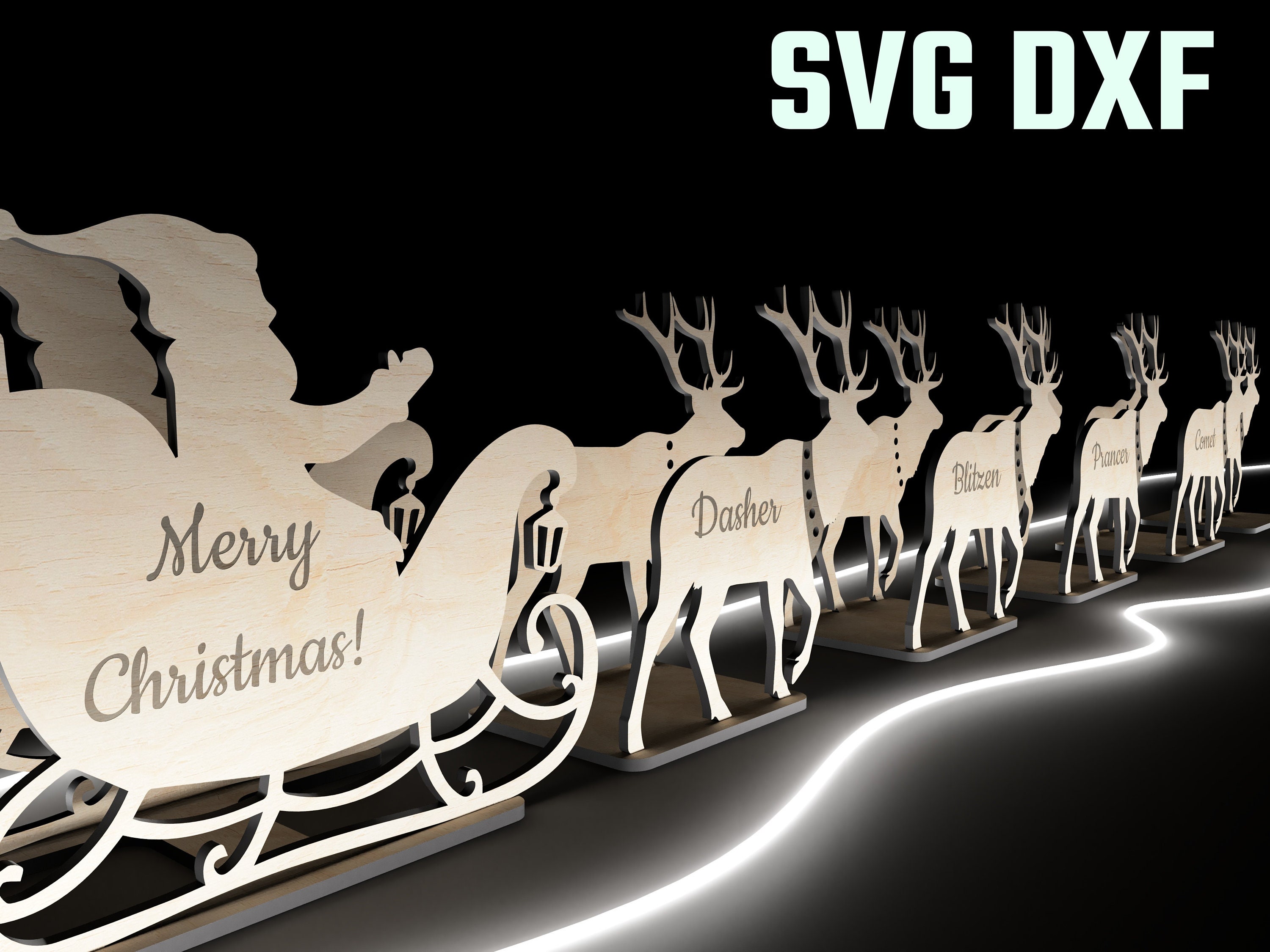 Santa Sleigh and Reindeer Laser Cut Files: Christmas Tabletop Decor ...