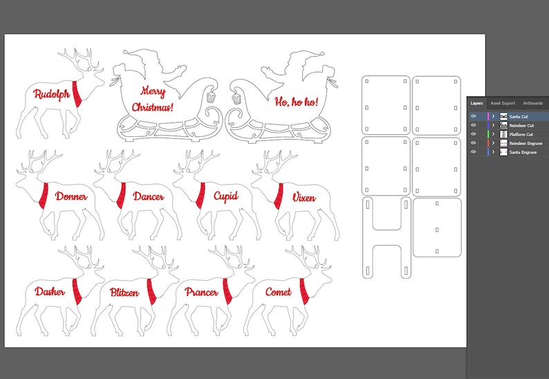Weihnachtsmann Schlitten und Rentier mit Namen Laser cut Files ...