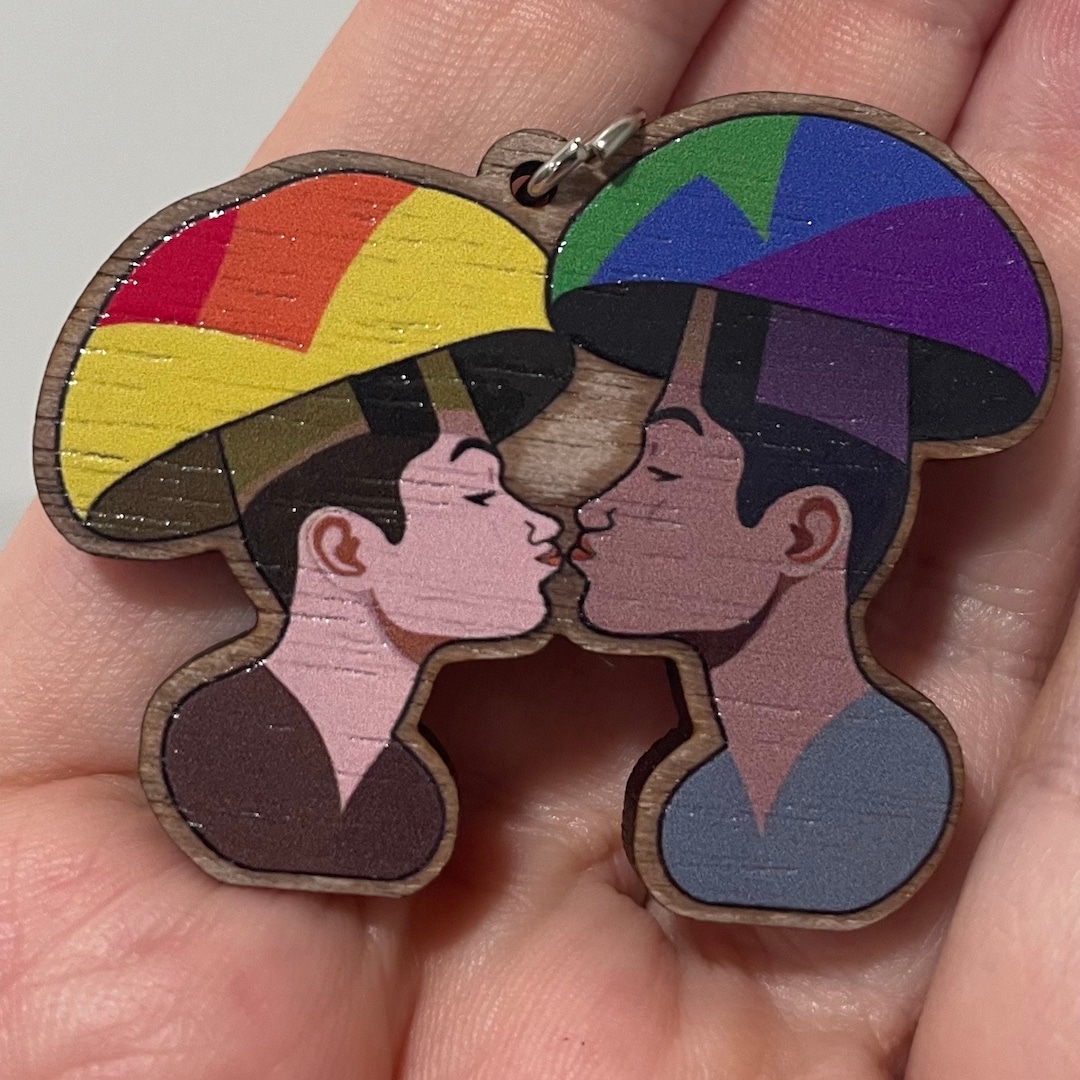 Pride Mushroom Love Wooden Charm - Masculine, LGBTQ, Sustainable ...