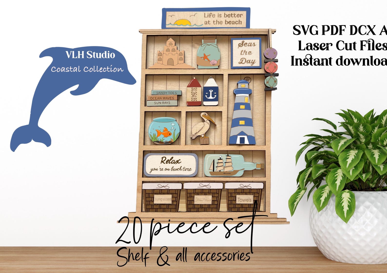 Beach Shelf SVG Laser Cut File | Coastal Wall Decor Digital Download ...