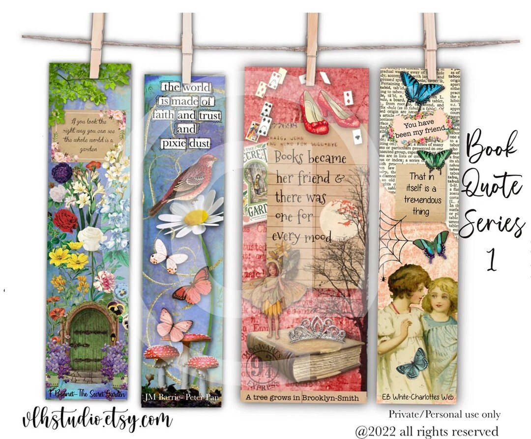 Beautiful Bookmarks Printable Digital Collage Sheets bookmarks Book ...