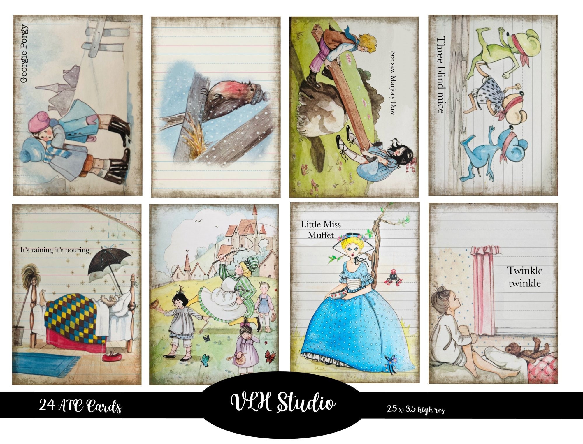 24 Nursery Rhymes Vintage Childrens Books Digital ATC Cards Junk ...