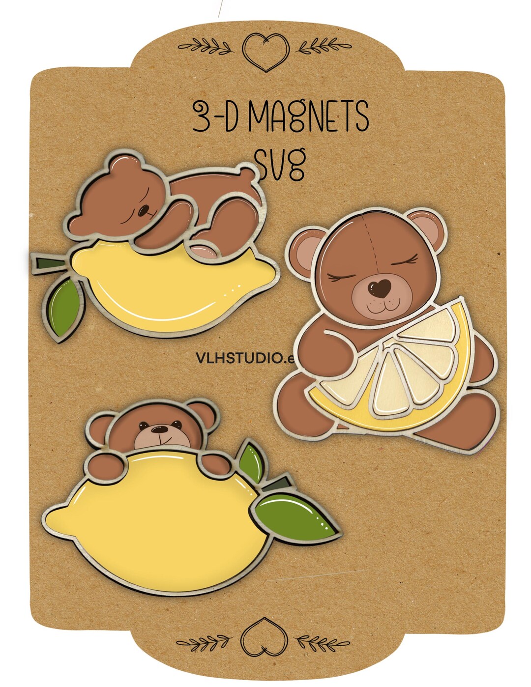 3D Lemon Magnet SVG Set –cute Lemon Teddy Bear Kitchen Magnet – Layered ...
