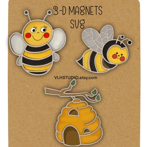 3D Bee Magnet SVG Set – Cute Bumble Bees and Beehive – Layered Laser ...