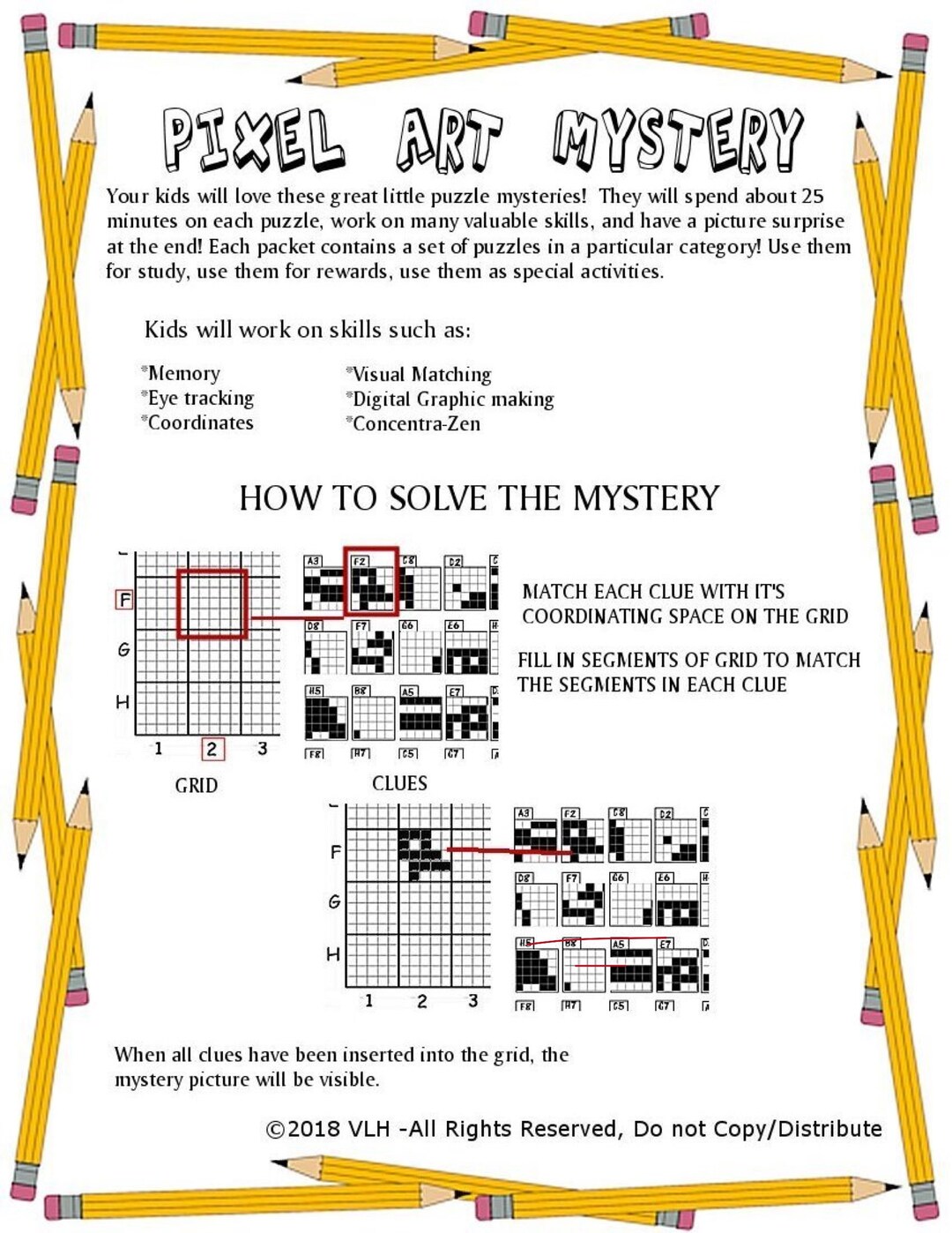 Pixel Mystery Pencil Puzzle Worksheet Packets for All Ages Digital ...