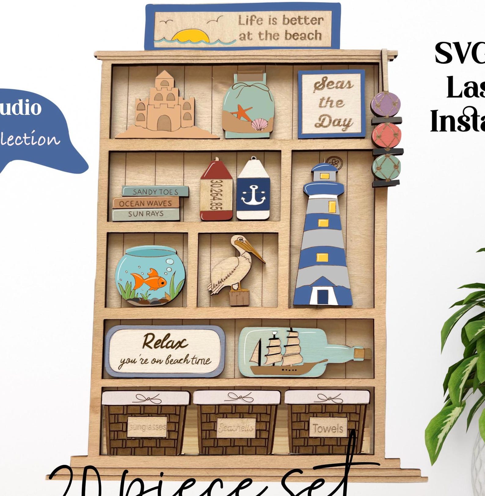 Beach Shelf SVG Laser Cut File | Coastal Wall Decor Digital Download ...