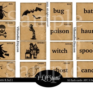 Vintage Flash Cards -halloween ATC ACEO Printable Ephemera Digital ...