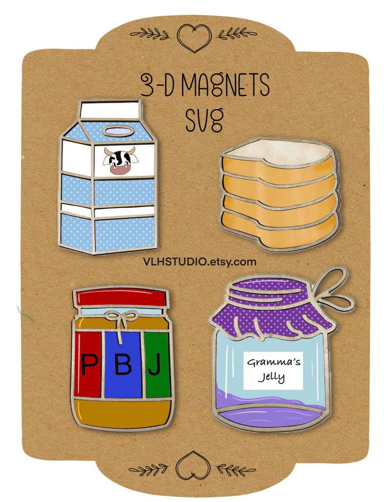 3D Breakfast Magnet SVG Bundle Milk, Bread, PBJ, Jelly Jar Cute Layered ...