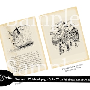 Vintage Book Pages Charlottes Web. Digital Collage Full Sheets. Book ...