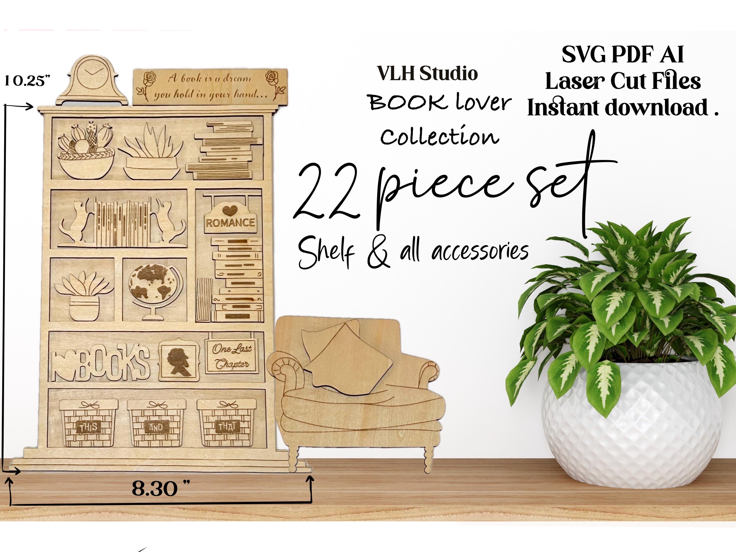 L Bookshelf SVG Laser Cut File | 22-piece Shelf & Accessories | PDF AI ...