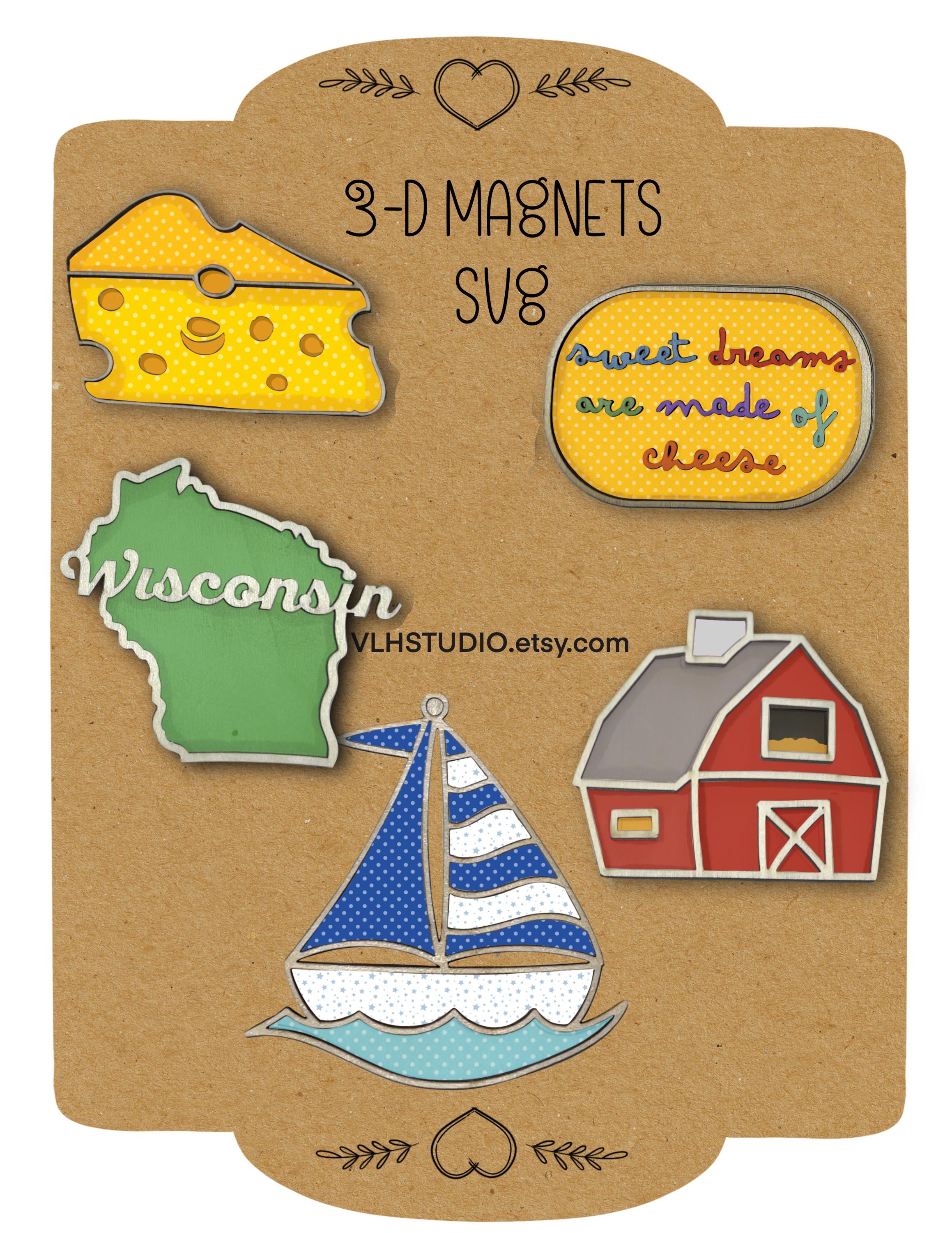 Wisconsin Themed 3D Magnet SVG Bundle Cheese, State Shape, Barn ...