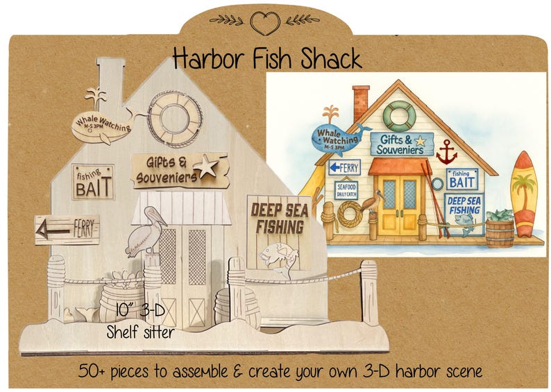 Beach Harbor Fishing Shack SVG Laser Cut File | Coastal Decor Digital ...