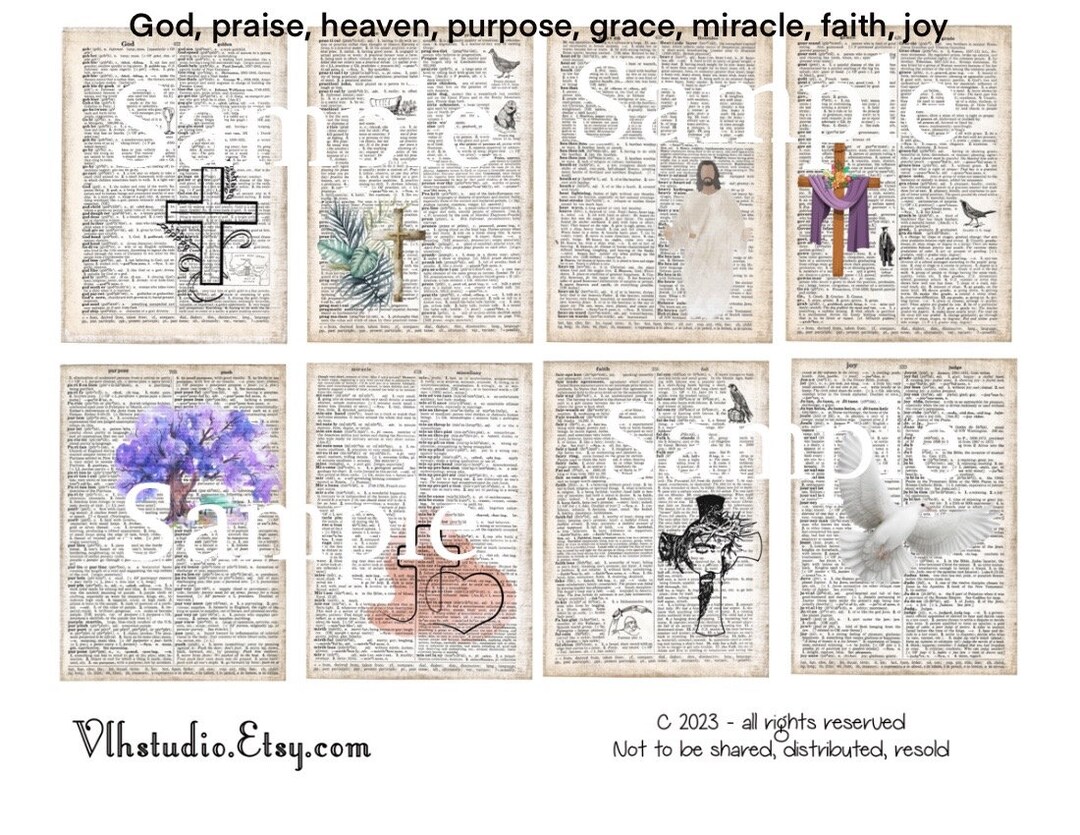 Beautiful Digital ATC Cards Christian Dictionary Pages Digital Collage ...