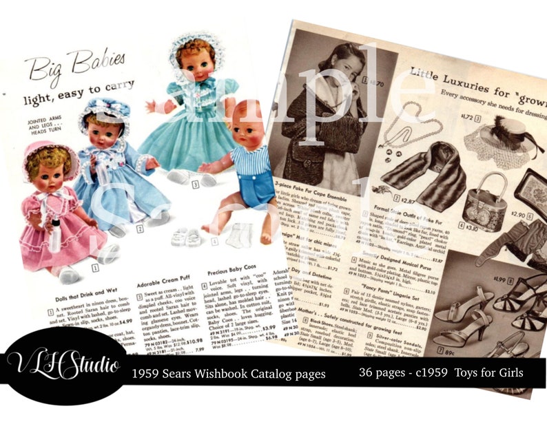 1959 Vintage Christmas Retro Toy Catalog Book Pages Wishbook Girls Toys ...